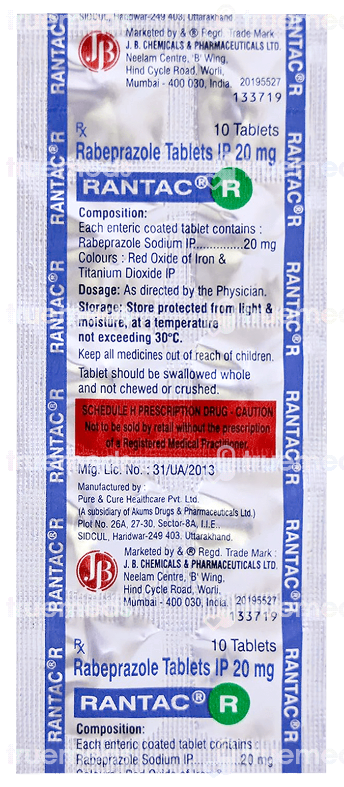 Rantac R 20 Mg Tablet 10 - Uses, Side Effects, Dosage, Price | Truemeds