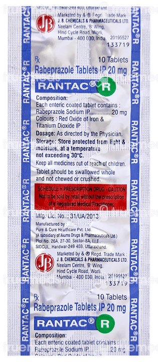 Rantac R 20 Mg Tablet 10 - Uses, Side Effects, Dosage, Price | Truemeds