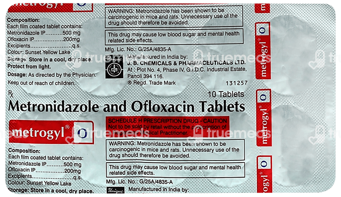 Metrogyl O 200500 Mg Tablet 10 - Uses, Side Effects, Dosage, Price ...