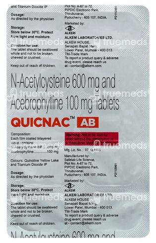 Quicnac Ab 600100 Mg Tablets 10 - Uses, Side Effects, Dosage, Price ...