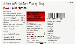 Emsita M 50/500 Tablet: Uses, Side Effects, Price & Substitutes