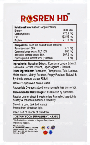 Rosren Hd Tablet 14 - Uses, Side Effects, Dosage, Price | Truemeds