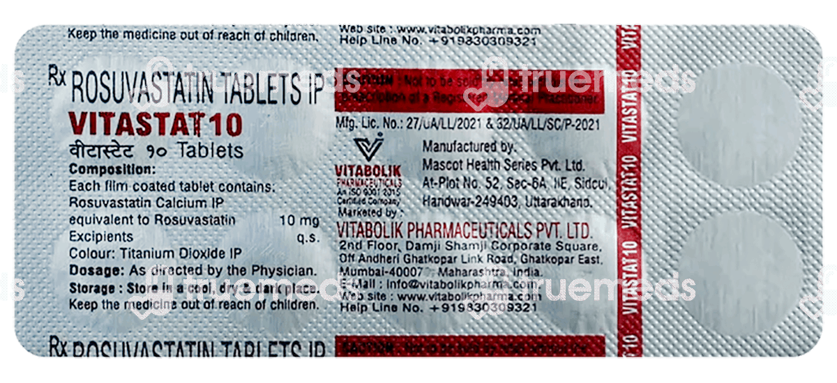 Vitastat 10 Tablet 10: Uses, Side Effects, Price & Substitutes
