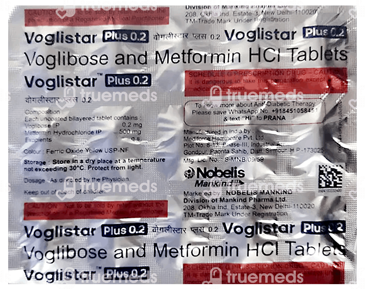 Voglistar Plus 0.2 Tablet 15: Uses, Side Effects, Price & Substitutes