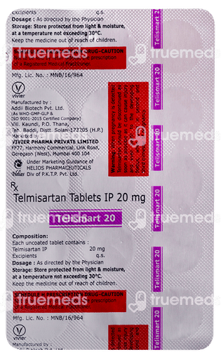 Telismart 20 Mg Tablet 15 - Uses, Side Effects, Dosage, Price | Truemeds