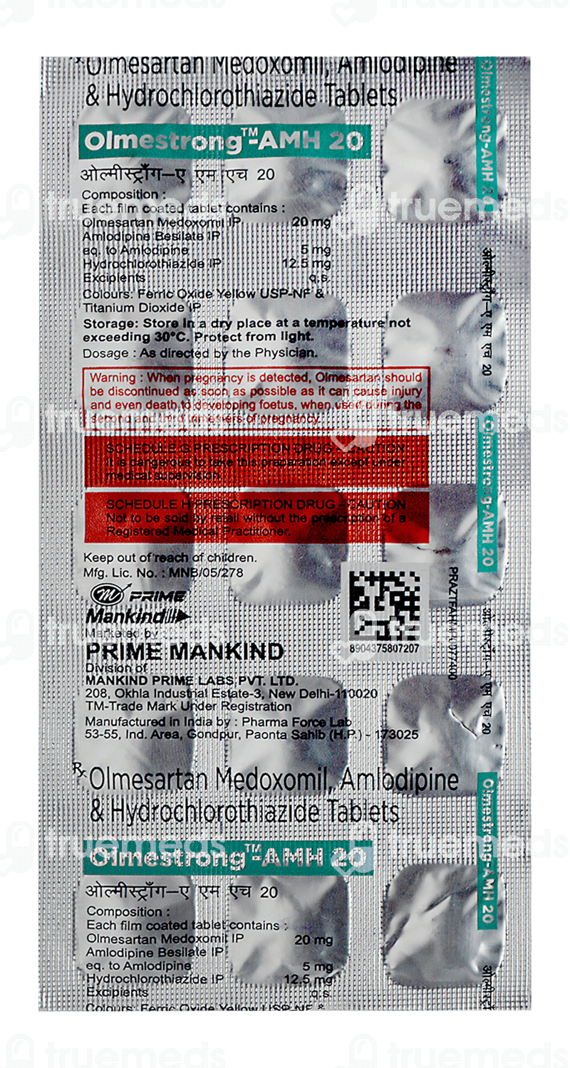 Olmestrong Amh 20 Tablet 15 - Uses, Side Effects, Dosage, Price | Truemeds