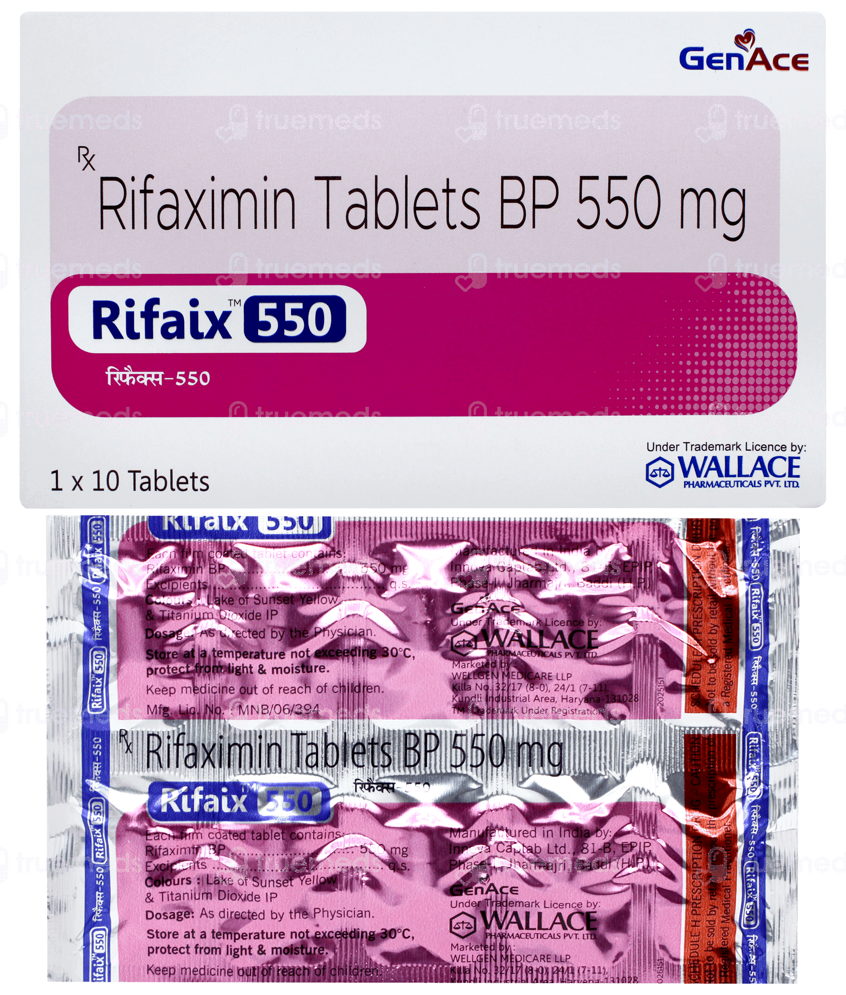Rifaix 550 Tablet 10 - Uses, Side Effects, Dosage, Price | Truemeds