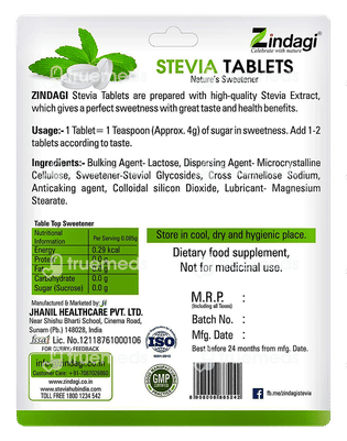 Zindagi Stevia Tablet 100 - Uses, Side Effects, Dosage, Price | Truemeds