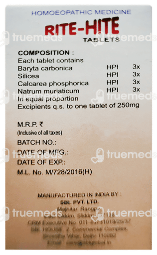 Sbl Rite Hite Tablet 25 Gm - Uses, Side Effects, Dosage, Price | Truemeds