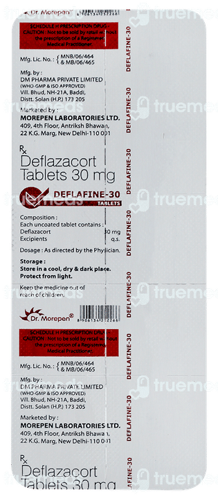 Deflafine 30 Mg Tablet 10 - Uses, Side Effects, Dosage, Price | Truemeds