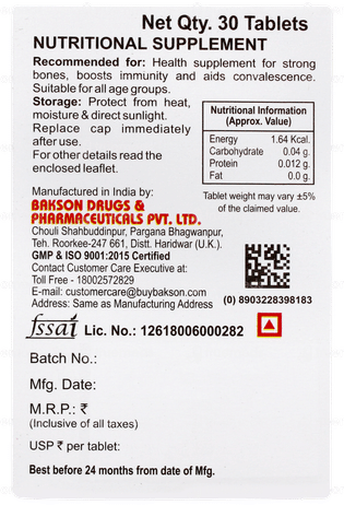Baksons Vitamin D Plus Tablet 30 - Uses, Side Effects, Dosage, Price ...