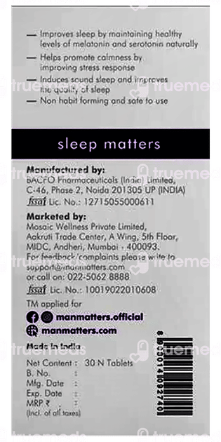 Man Matters Relax Sleep Tablet 30 - Uses, Side Effects, Dosage, Price ...