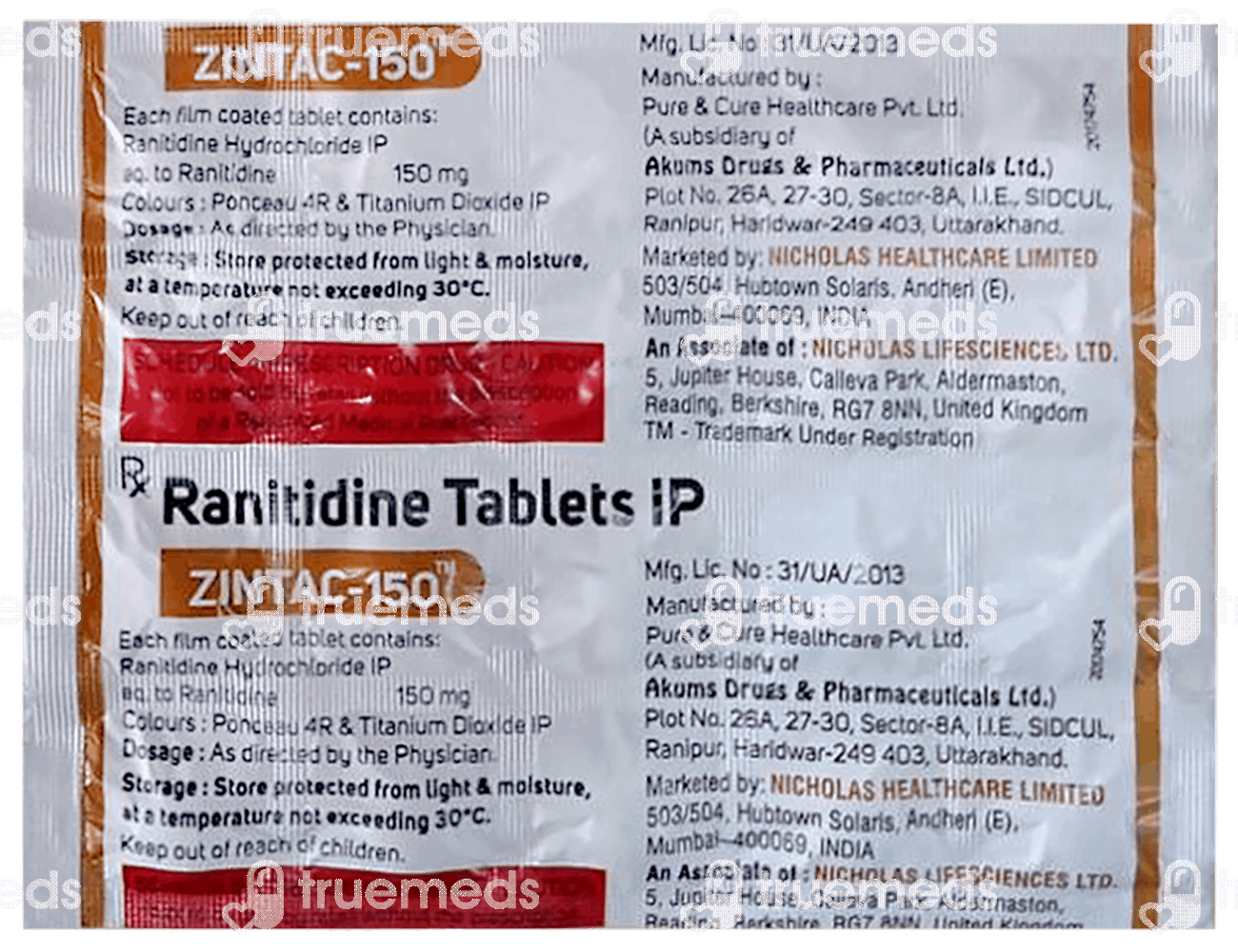 Zintac 150 Mg Tablet 20 - Uses, Side Effects, Dosage, Price | Truemeds