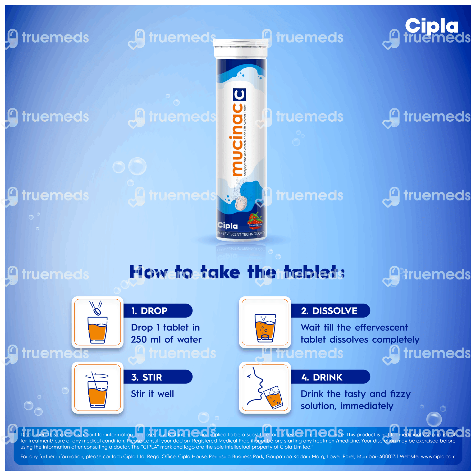 Mucinac C Strawberry Flavour Effervescent Tablet 15 - Uses, Side ...