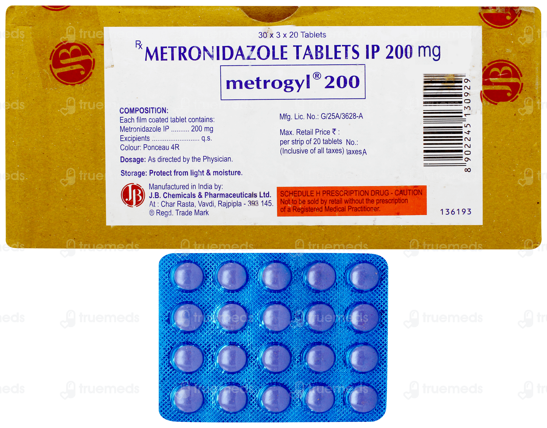 Metrogyl 200 Mg Tablet 20 - Uses, Side Effects, Dosage, Price | Truemeds