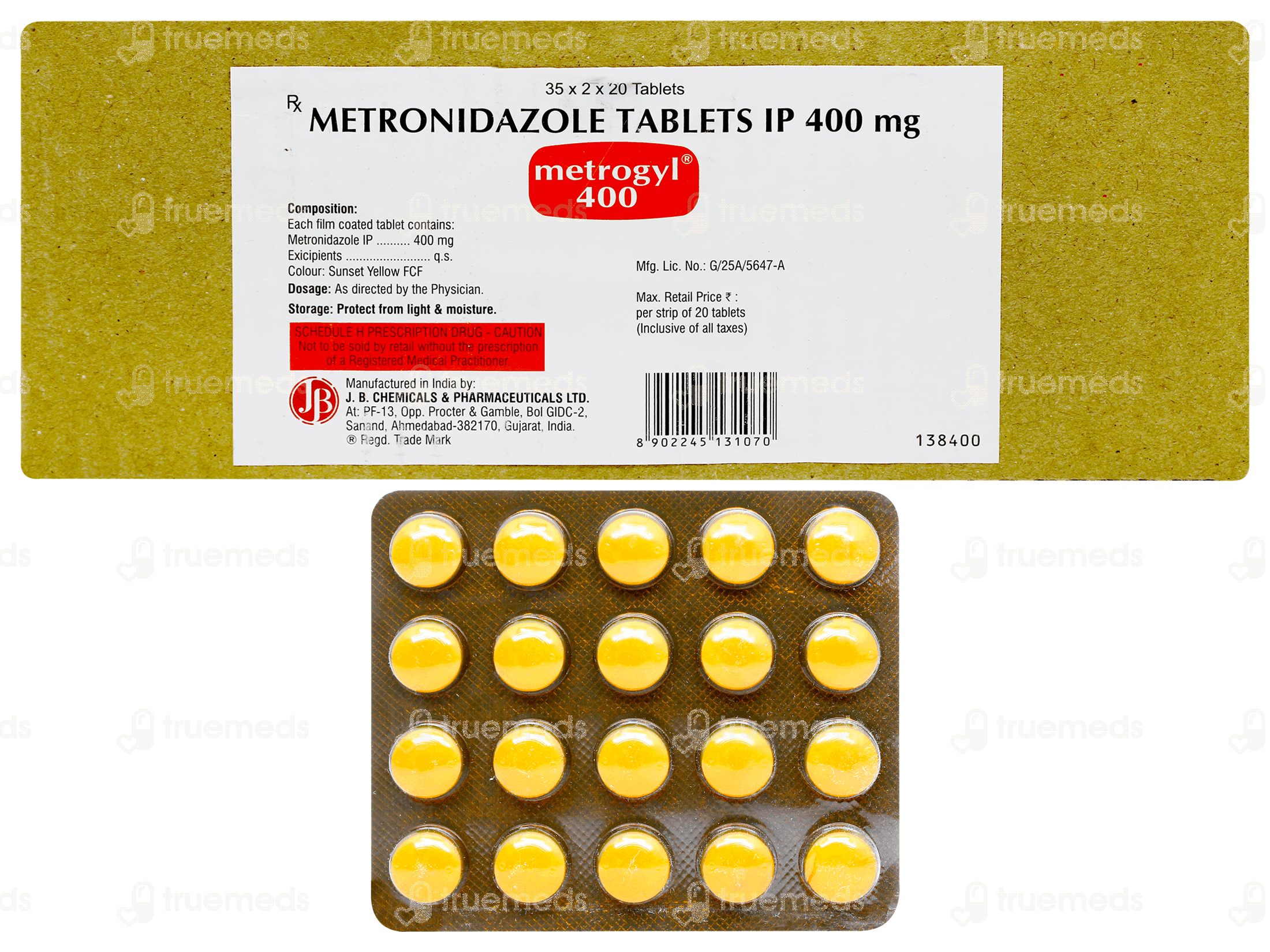 Metrogyl 400 Tablet 20 - Uses, Side Effects, Dosage, Price | Truemeds