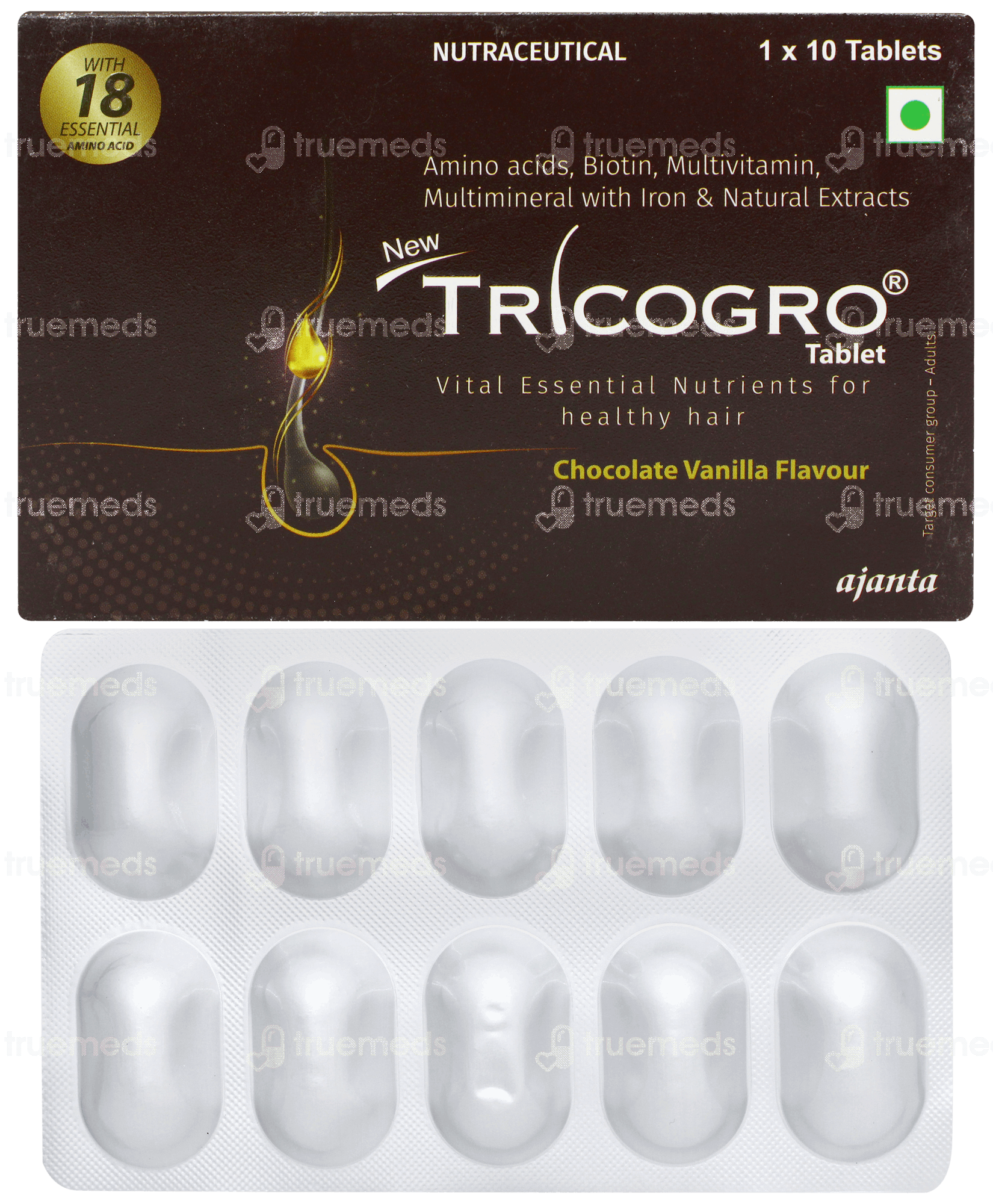 Tricogro New Chocolate Vanilla Flavour Tablet 10 - Uses, Side Effects ...