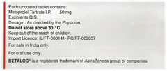Betaloc 50 Tablet 20 - Uses, Side Effects, Dosage, Price | Truemeds