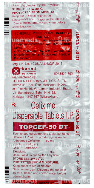 Topcef 50 Dt Tablet 10: Uses, Side Effects, Price & Substitutes