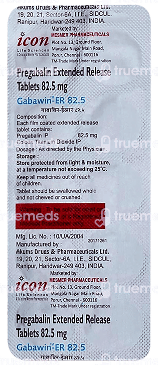 Gabawin 825 Mg Tablet Er 10 - Uses, Side Effects, Dosage, Price | Truemeds