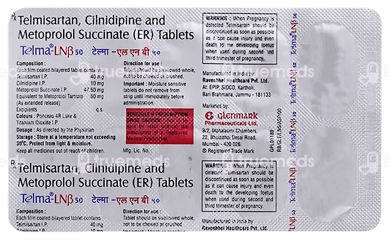 Telma Lnb 50 Tablet Er 10 - Uses, Side Effects, Dosage, Price | Truemeds
