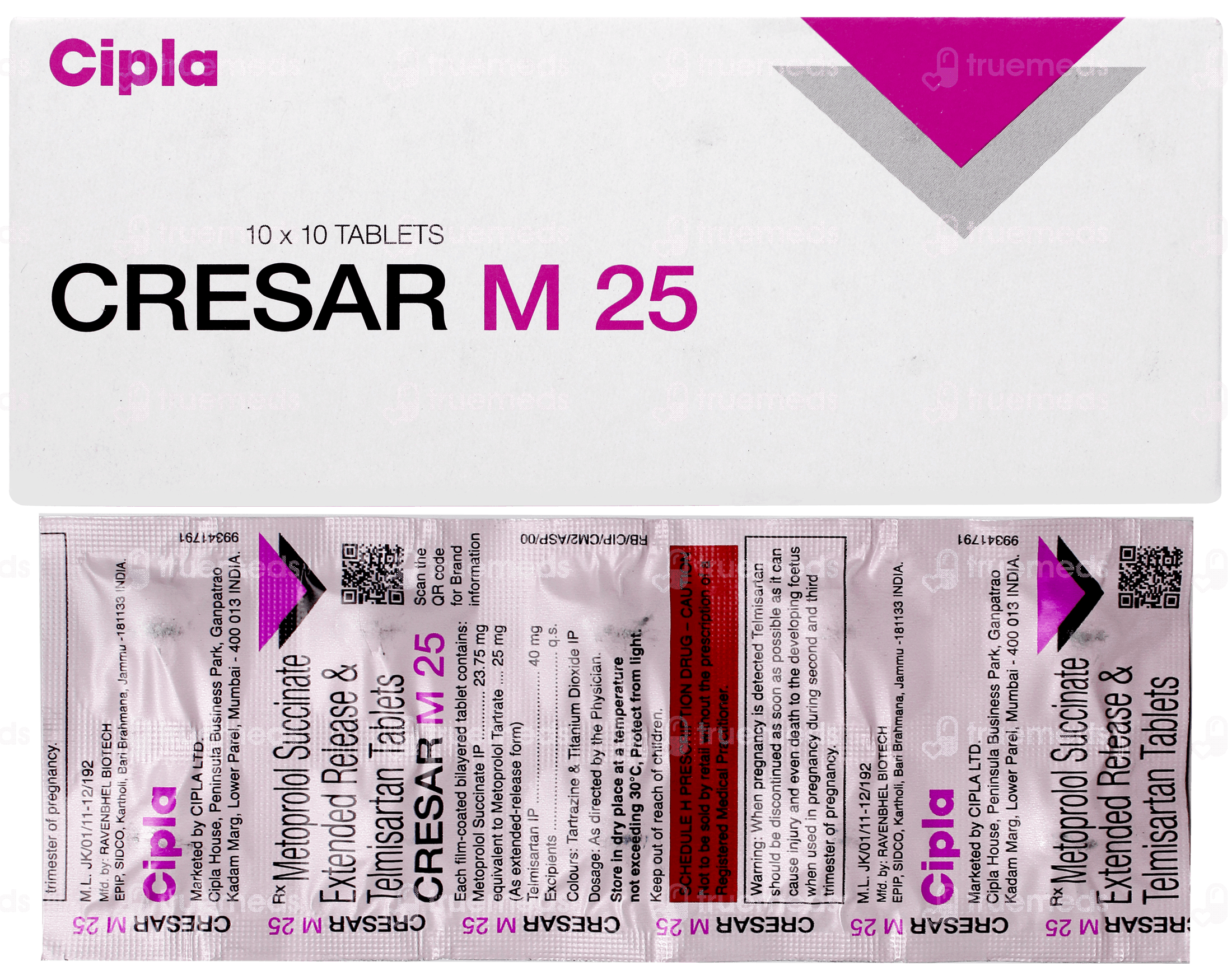 Cresar M 25 Mg Tablet 10 - Uses, Side Effects, Dosage, Price | Truemeds