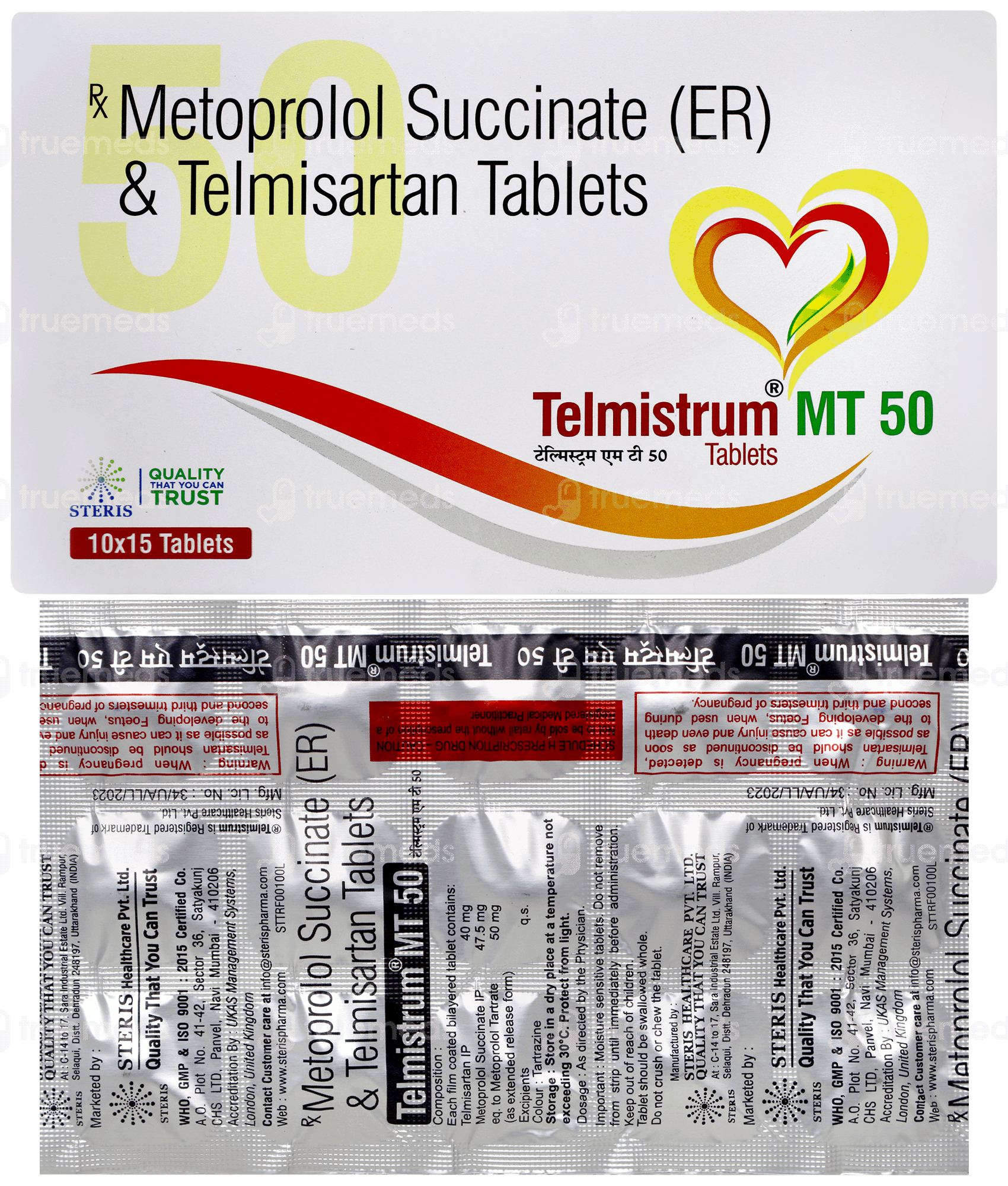 Telmistrum Mt 50 Tablet 15 - Uses, Side Effects, Dosage, Price | Truemeds