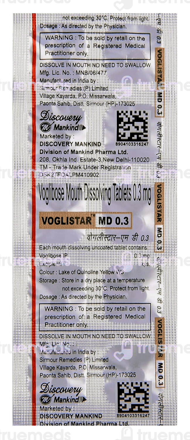 Voglistar Md 0.3 Tablet 10: Uses, Side Effects, Price & Substitutes