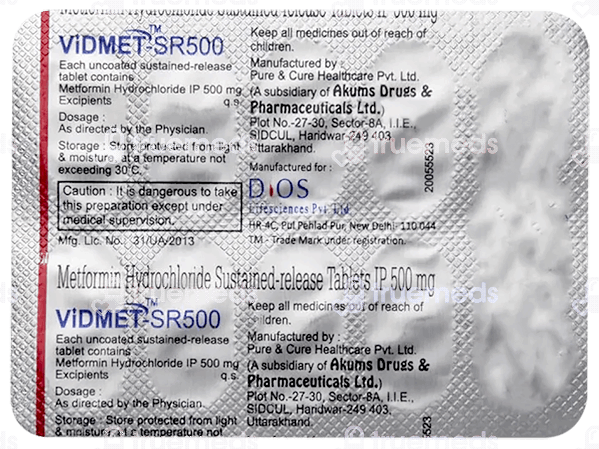 Vidmet Sr 500 Tablet 10: Uses, Side Effects, Price & Substitutes