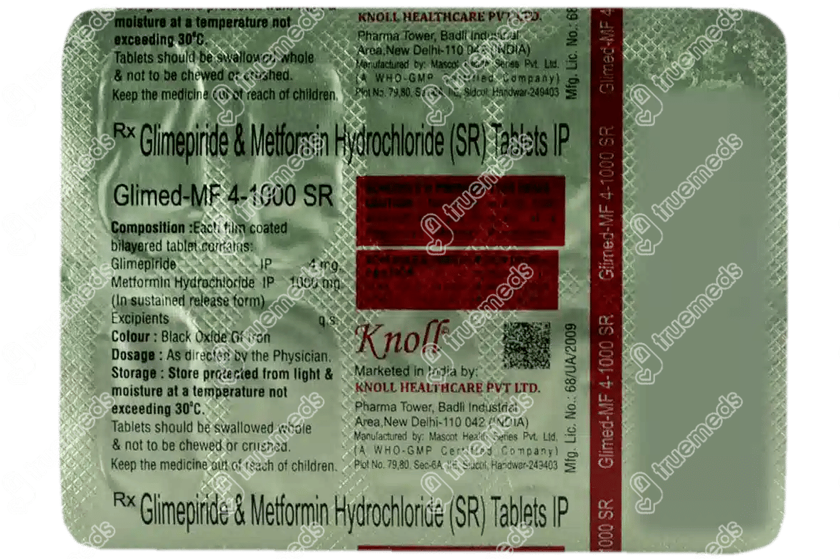 Glimed Mf 4/1000 Sr Tablet: Uses, Side Effects, Price & Substitutes