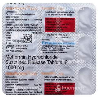 Maxformin 1000 Mg Tablet Sr 15 - Uses, Side Effects, Dosage, Price ...