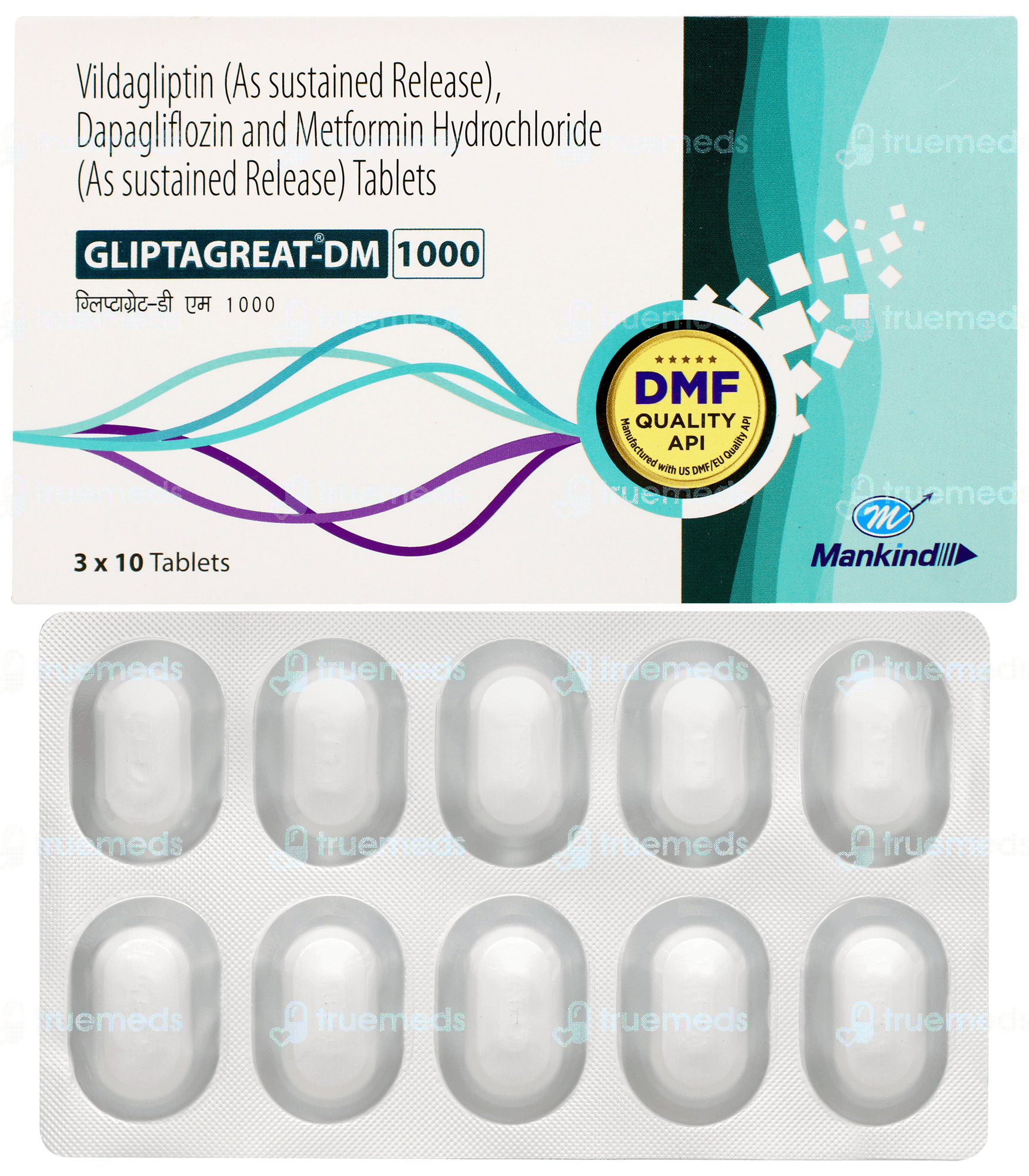Gliptagreat Dm 1000 Mg Tablet 10 - Uses, Side Effects, Dosage, Price ...