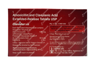Clavidur 1000/62.5 Mg Tablet Xr 10: Uses, Side Effects, Price & Substitutes