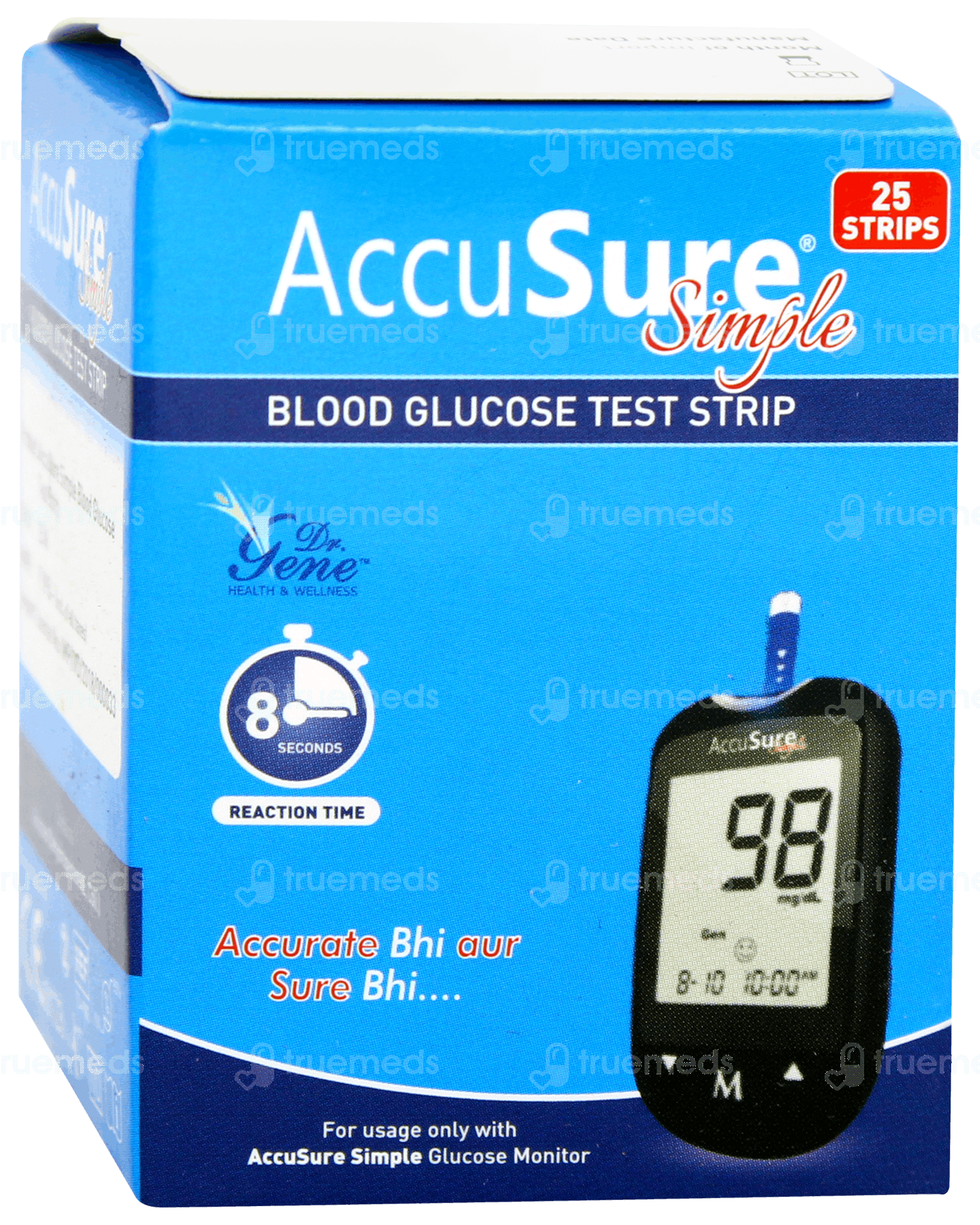 Accusure Simple Blood Glucose Test Strip 25 - Uses, Side Effects ...