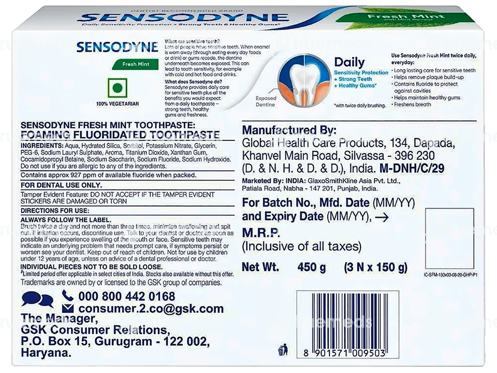 Sensodyne Fresh Mint Buy 2 Get 1 Free Toothpaste 150 Gm Pack Of 3 ...