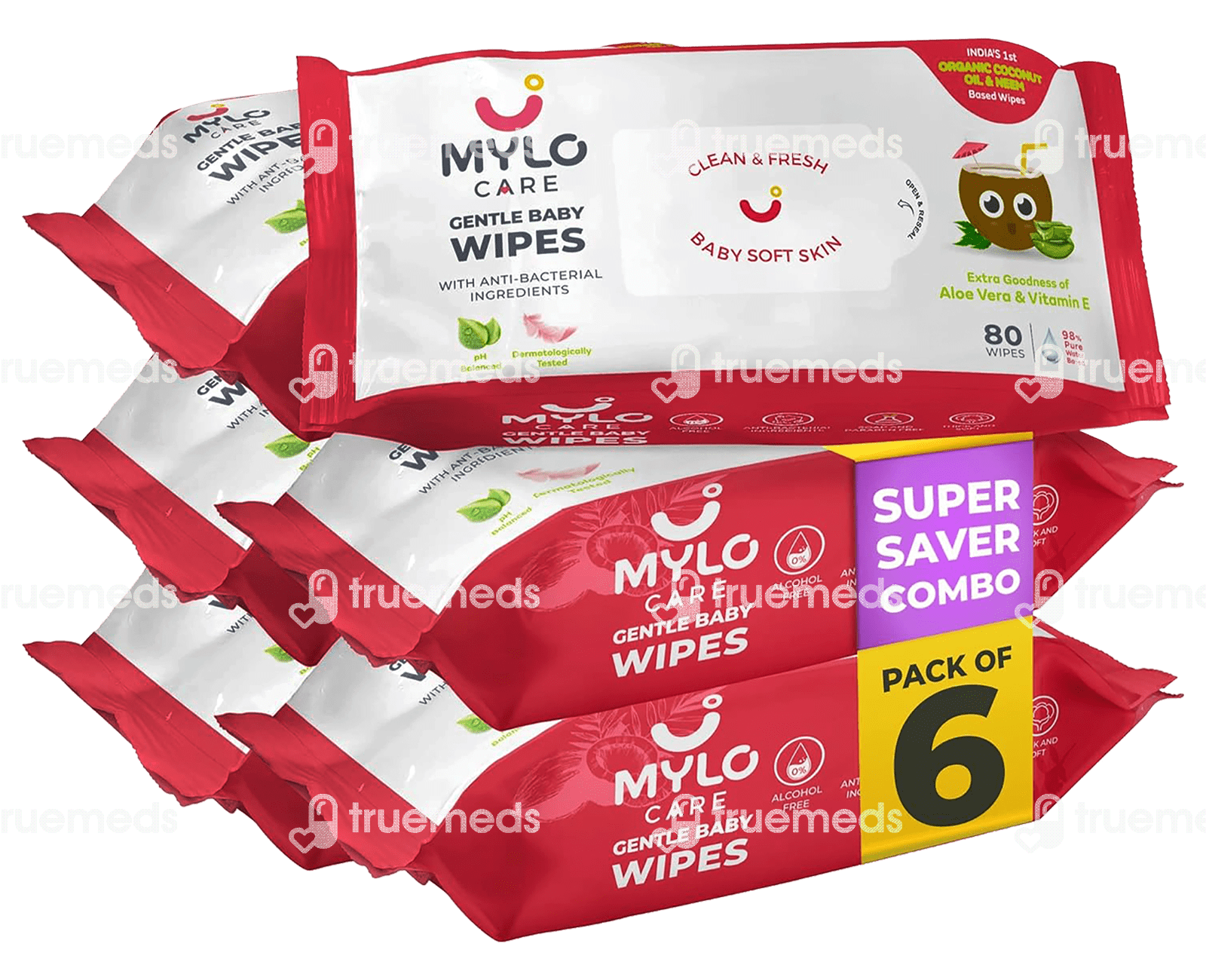 Mylo Care Without Lid Gentle Baby Wipes 80 Pack Of 6 - Uses, Side ...